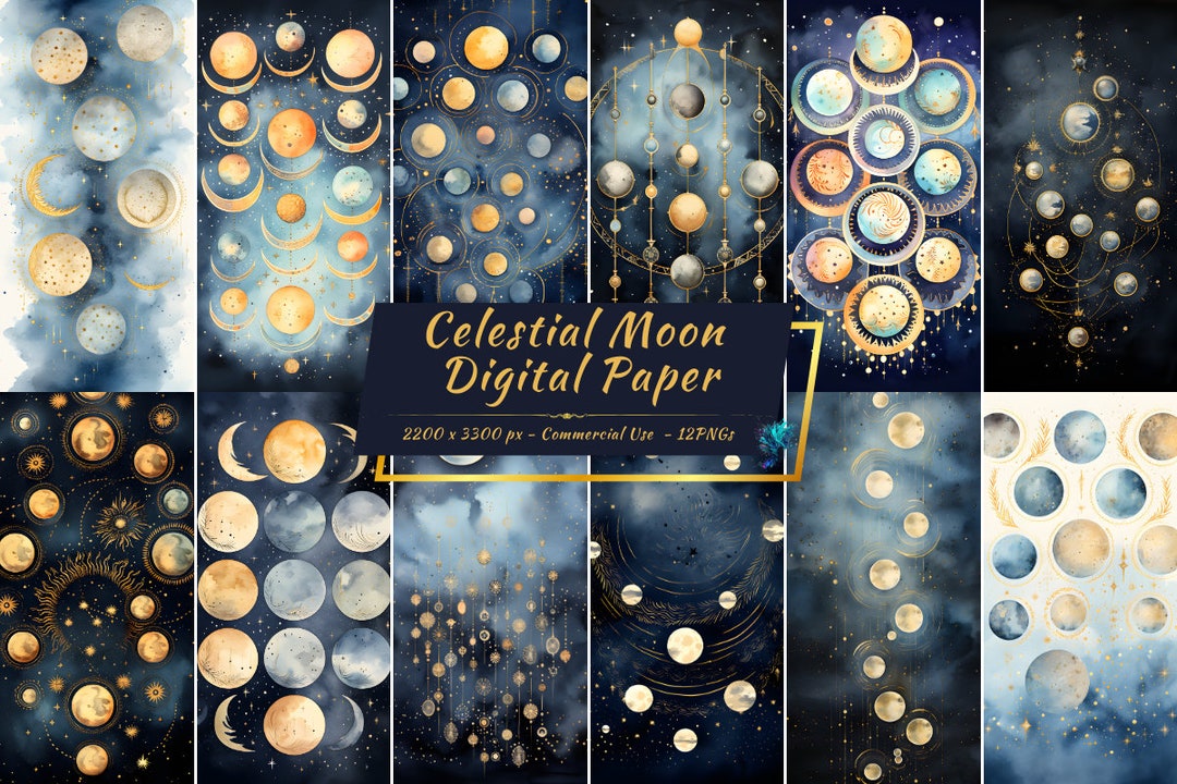 Celestial Moon Phases Digital Paper Pack Enchanting Lunar Designs and Backgrounds - Etsy