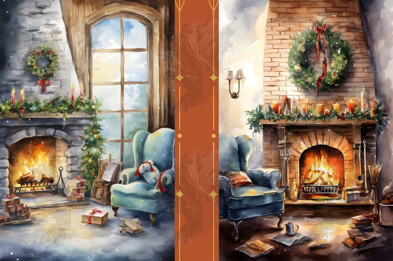 Cozy Christmas Fireplace Digital Paper Pack Warm Family House ...