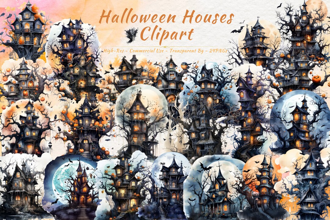 Haunted Halloween Houses SVG PNG Clipart Collection Witch House, Spooky ...