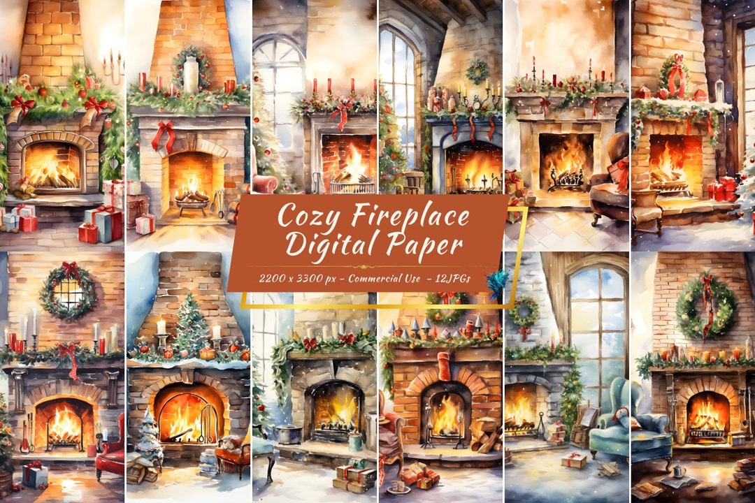 Cozy Christmas Fireplace Digital Paper Pack Warm Family House ...