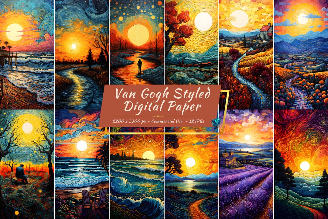 Van Gogh Inspired Digital Paper Collection Printable Flower, Landscape ...