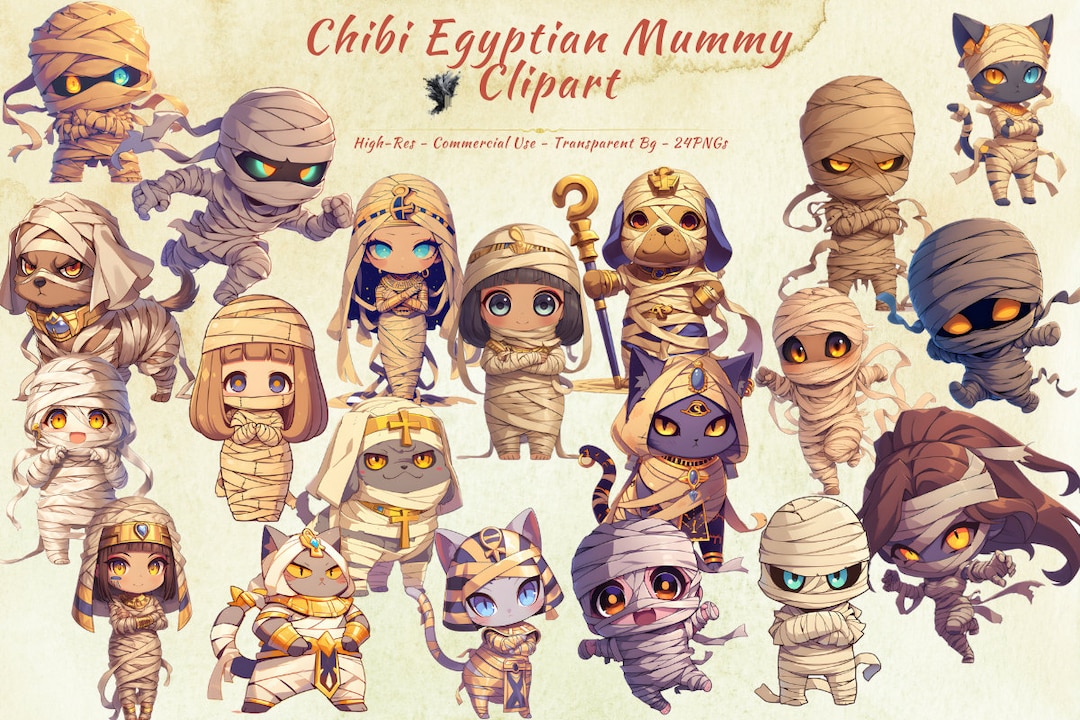 Kawaii Egyptian Mummy Clipart Collection Chibi Mummy Cats, Dogs and Chars - Etsy