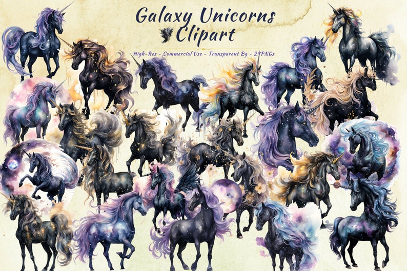 Mystical Galaxy Unicorn SVG PNG Clipart Collection Dark Celestial Night ...
