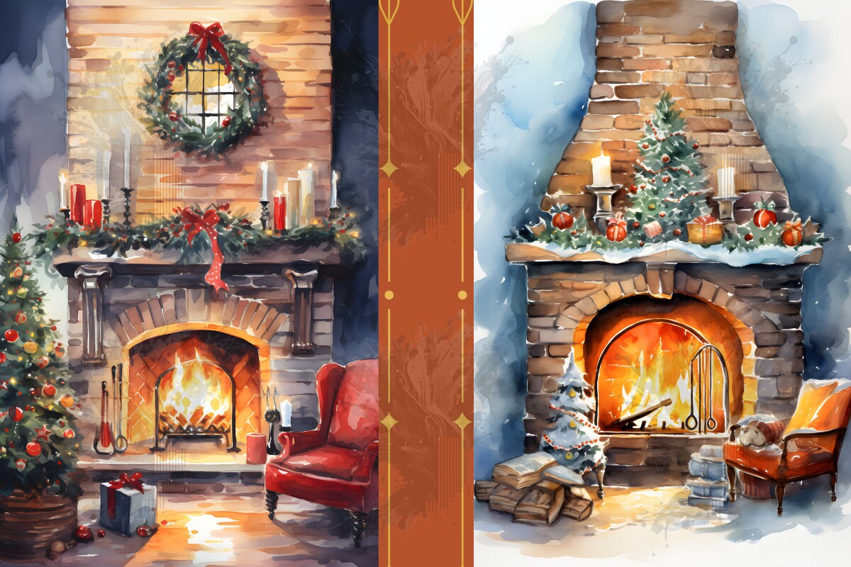 Cozy Christmas Fireplace Digital Paper Pack Warm Family House ...