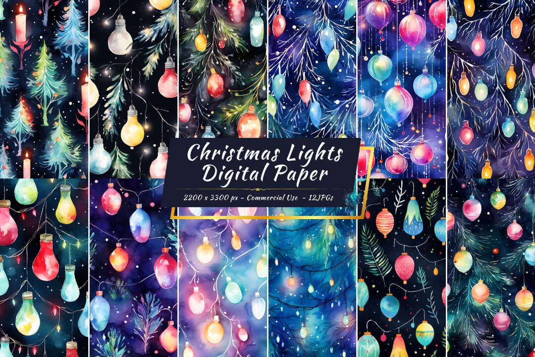 Christmas Lights Digital Paper Pack Holiday Celebration - Etsy
