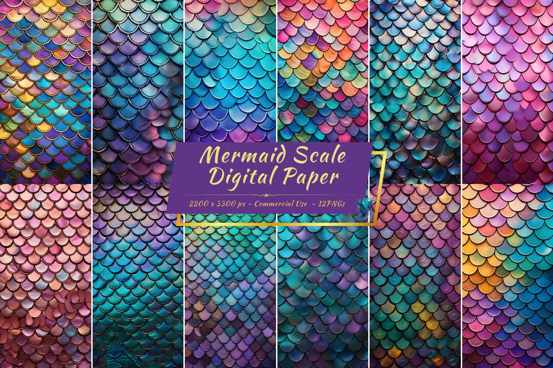 Mermaid Scale Digital Paper Pack Colorful Mermaid Scale Backgrounds - Etsy