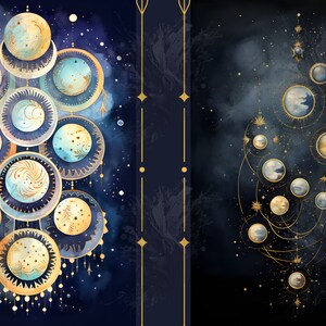Celestial Moon Phases Digital Paper Pack Enchanting Lunar Designs and ...
