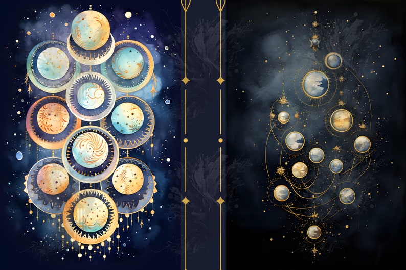 Celestial Moon Phases Digital Paper Pack Enchanting Lunar Designs and ...