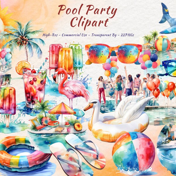 Pool Party Clipart - Etsy