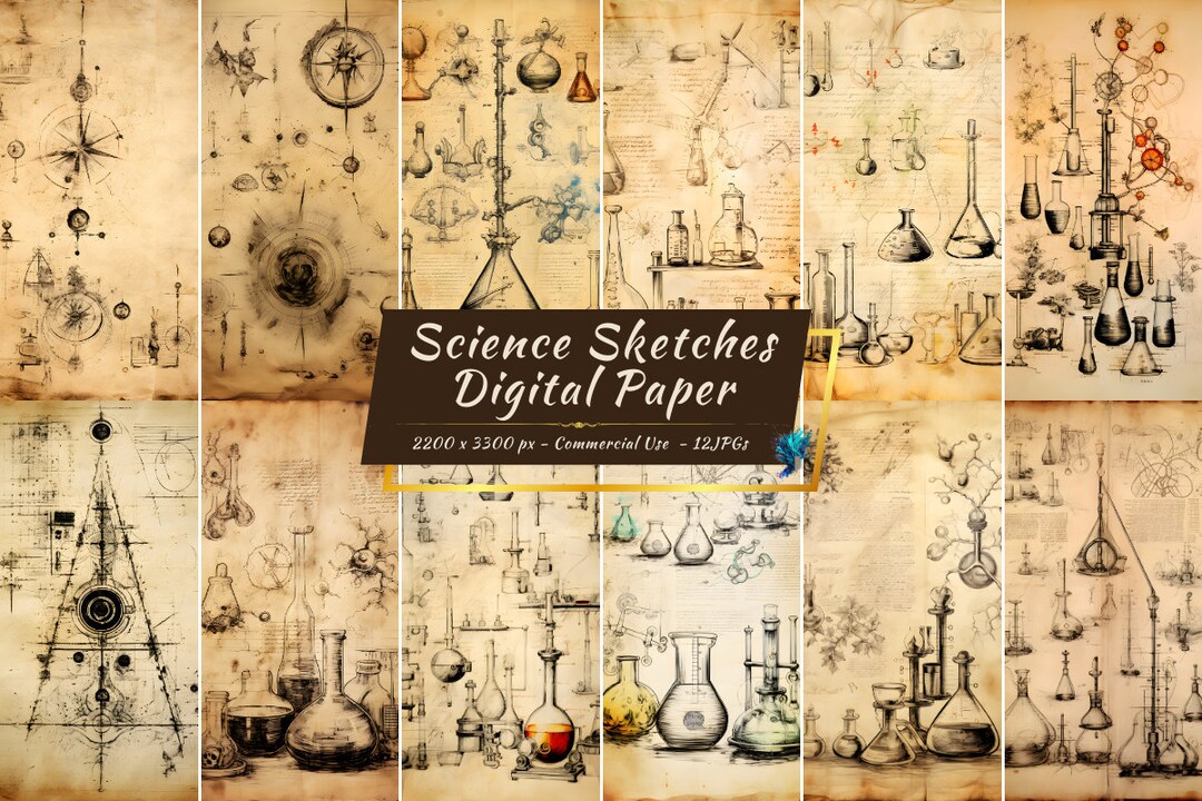 Vintage Scientific Sketches Digital Paper Set Science - Etsy