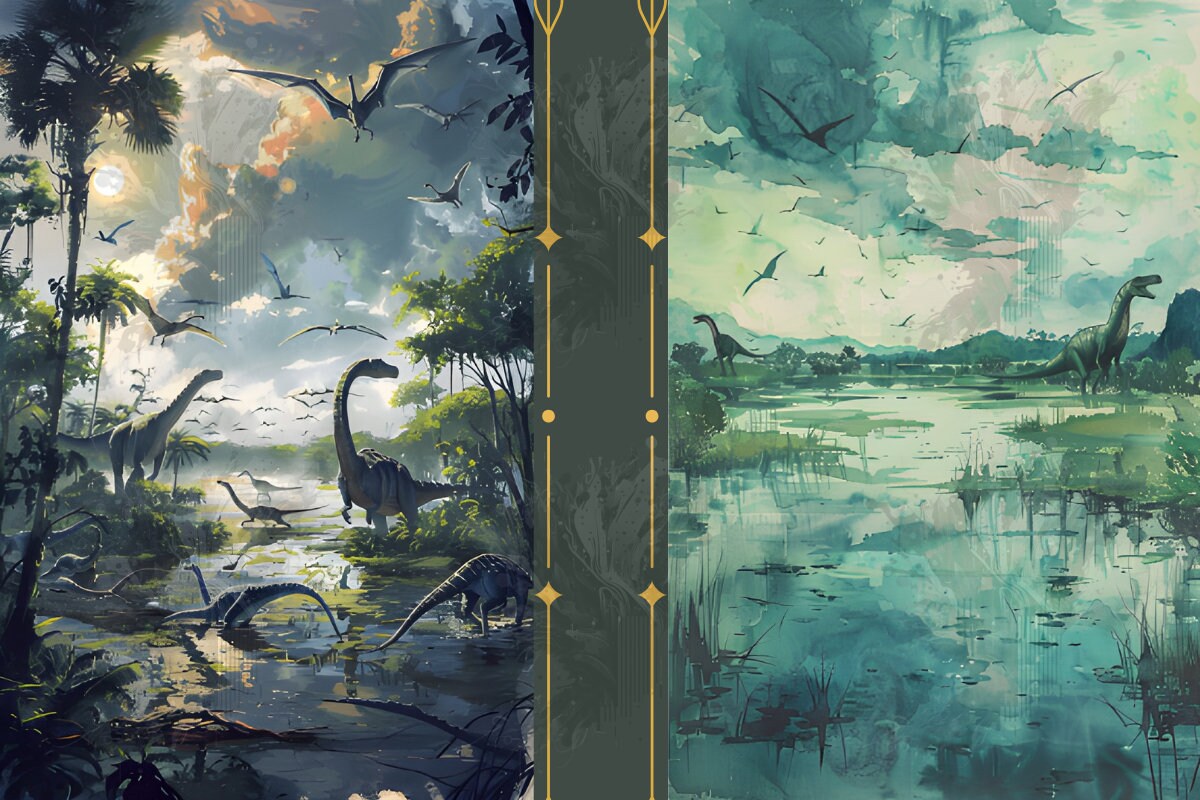 Prehistoric Dinosaur Digital Paper Collection Watercolor Dino Scenery ...