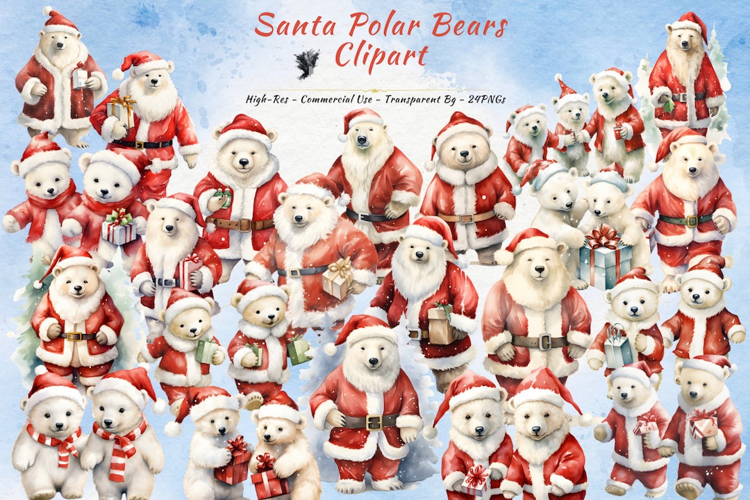 Christmas Santa Polar Bear Clipart Collection Cute Bears in Santa ...