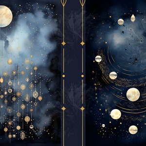 Celestial Moon Phases Digital Paper Pack Enchanting Lunar Designs and ...