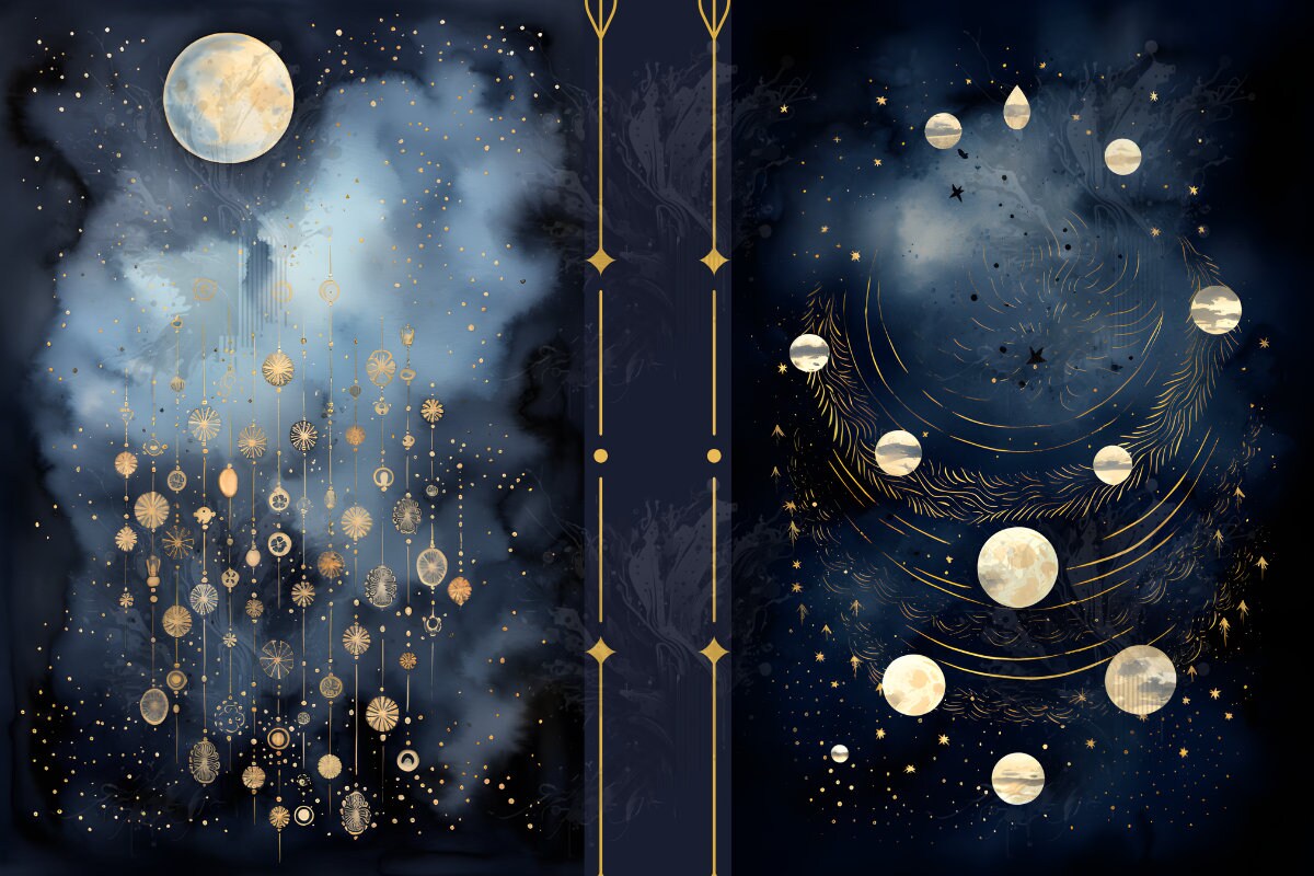Celestial Moon Phases Digital Paper Pack Enchanting Lunar Designs and ...