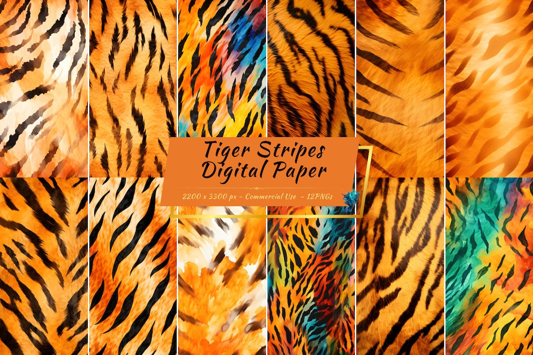 Tiger Stripes and Leather Patterns Digital Paper Pack Exotic Animal ...