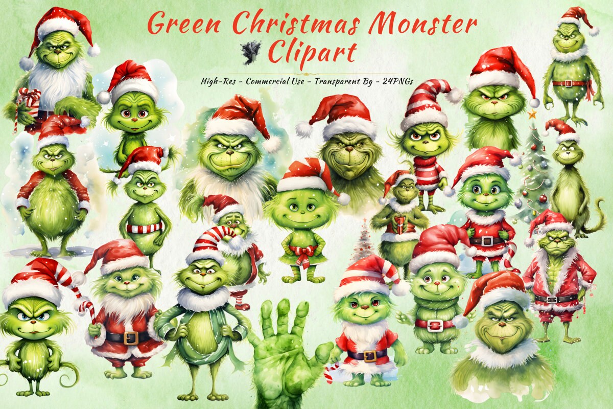 Green Christmas Monster PNG Clipart Collection Kawaii Green Monster for ...