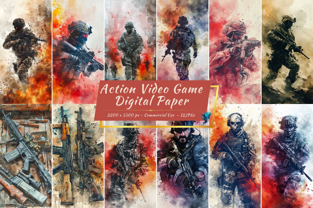 Action Video Game Digital Paper Collection Game Character Backgrounds ...