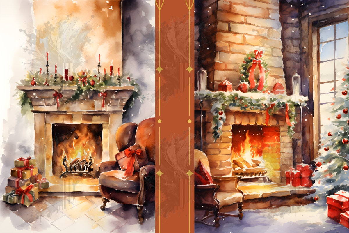 Cozy Christmas Fireplace Digital Paper Pack Warm Family House ...