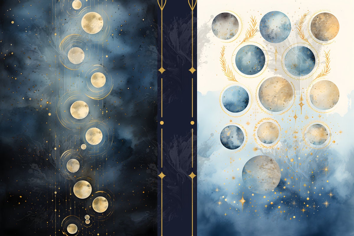 Celestial Moon Phases Digital Paper Pack Enchanting Lunar Designs and ...
