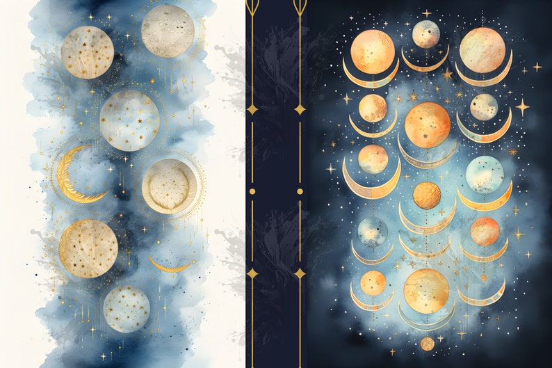 Celestial Moon Phases Digital Paper Pack Enchanting Lunar Designs and ...