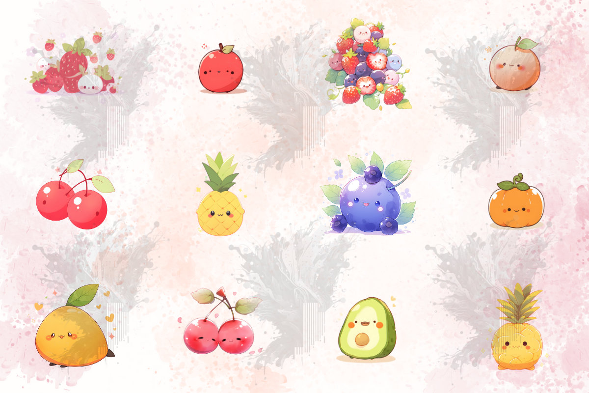 Kawaii Fruit SVG PNG Clipart Set Cute, Chibi Anime Style Strawberry ...
