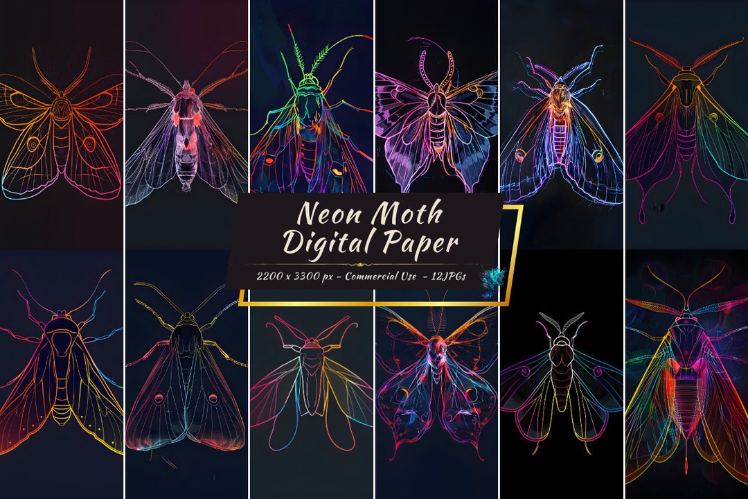Neon Moth Digital Paper Collection Celestial Minimal Animal Backgrounds ...