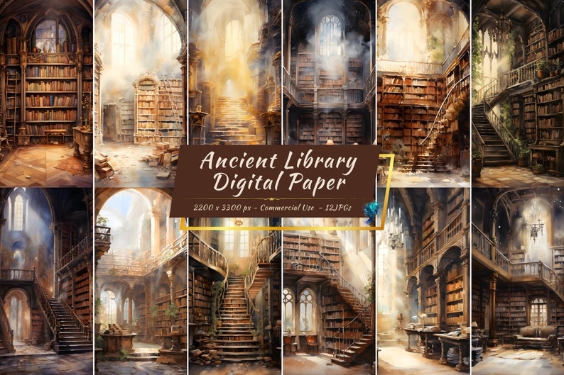 Ancient Library Digital Paper Pack Mystical, Old Library Backgrounds - Etsy