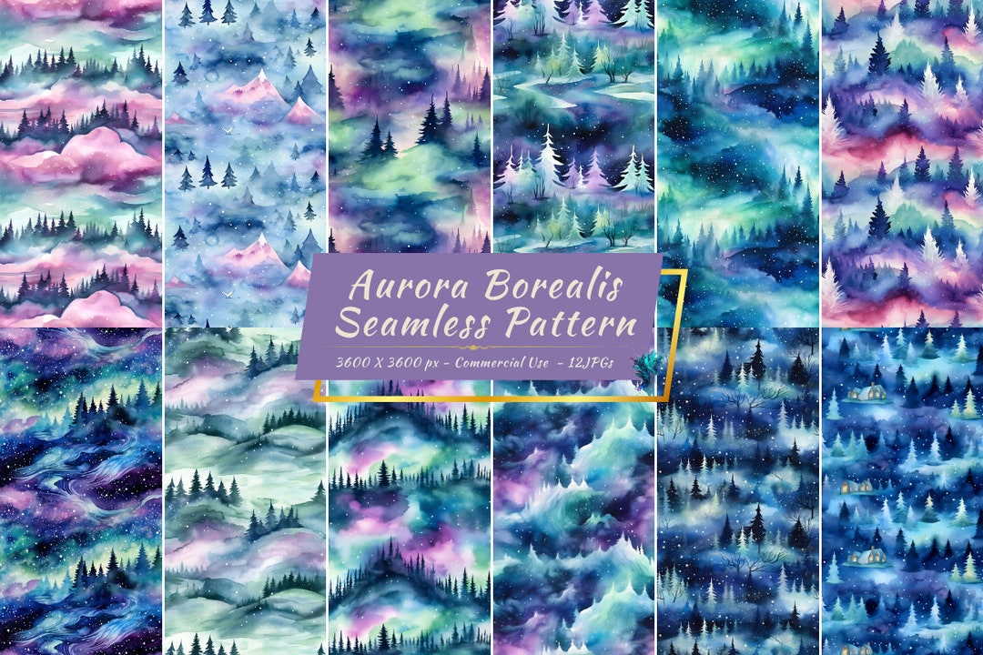 Aurora Borealis Seamless Digital Paper Pack Celestial, Watercolor ...