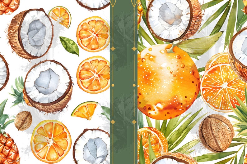 Tropical Fruits Seamless Overlay Collection Transparent Background ...