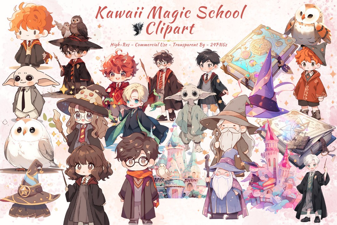 Kawaii Magic School Characters PNG Clipart Collection Cute Wizard ...