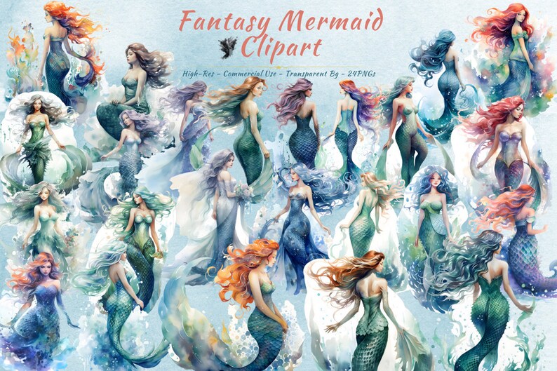 Mystical Mermaid SVG PNG Clipart Collection Celestial, Fantasy Ocean ...