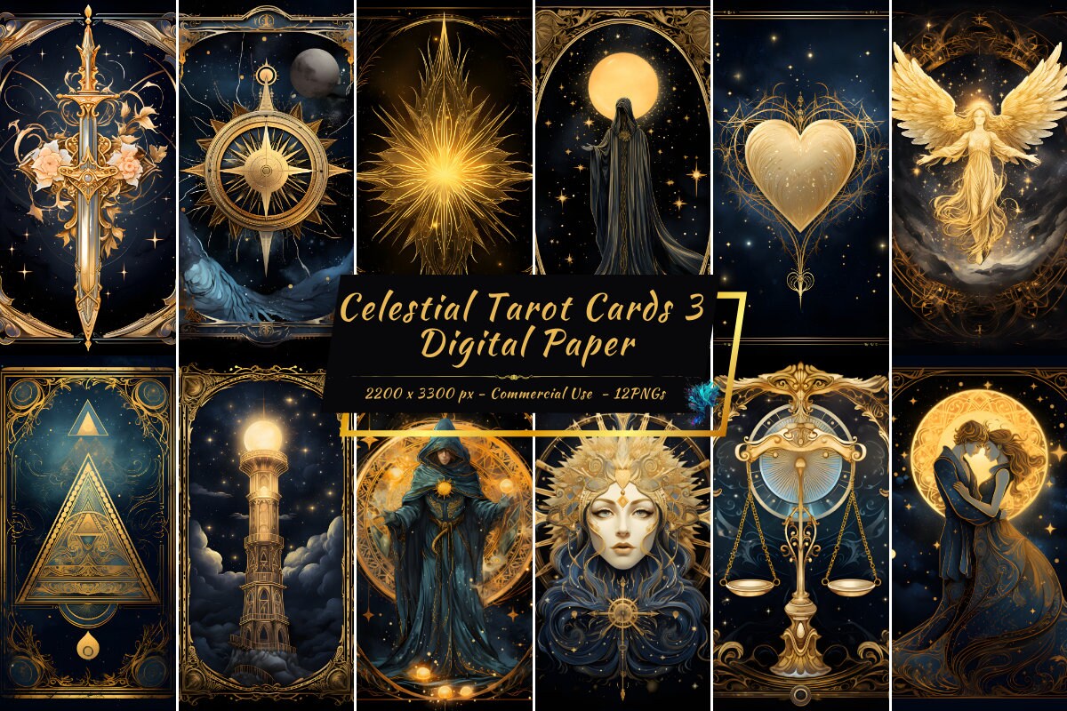 Celestial Tarot Card Digital Paper Pack Mystical Tarot Backgrounds Part 3 - Etsy