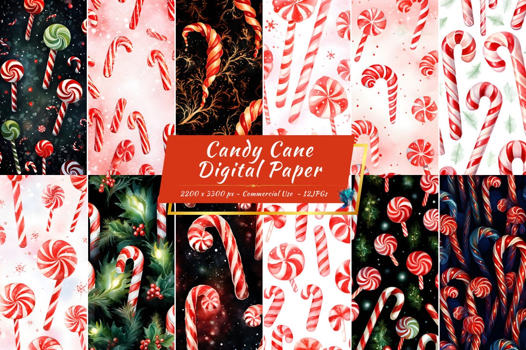 Candy Cane Digital Paper Pack Christmas Holiday Sweet - Etsy