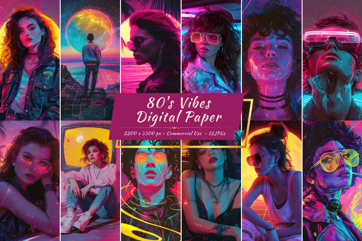80's Retro Digital Paper Collection Vintage Backgrounds - Etsy