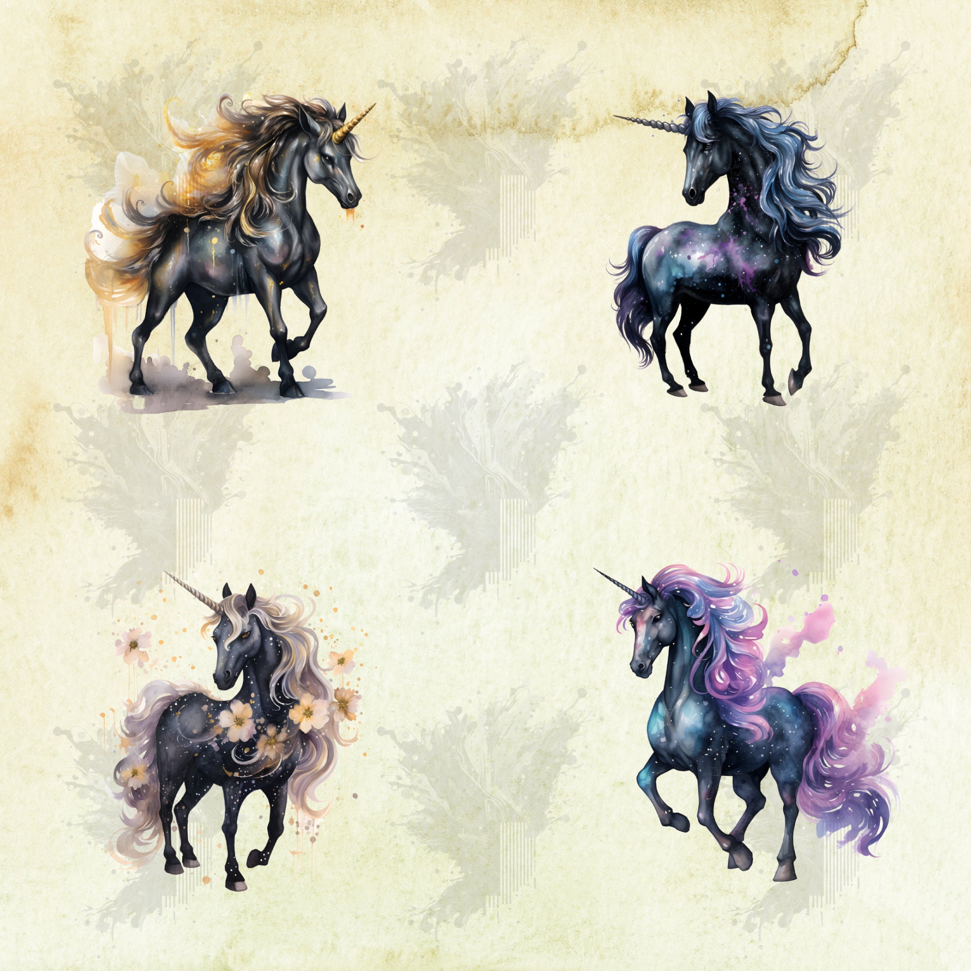 Mystical Galaxy Unicorn SVG PNG Clipart Collection Dark Celestial Night ...