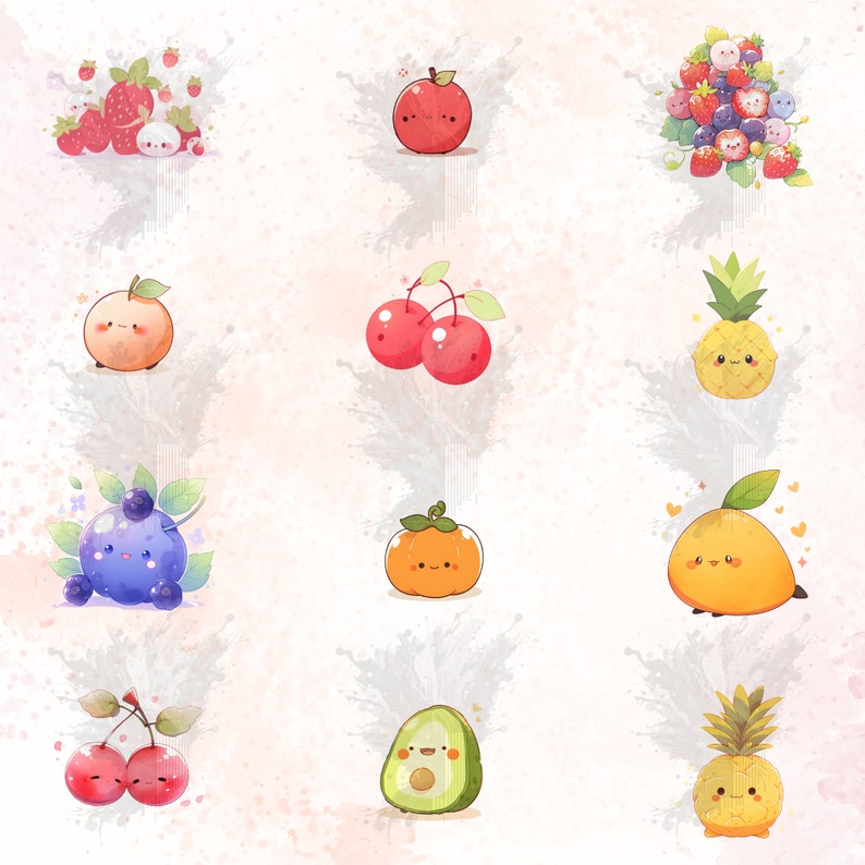 Kawaii Fruit SVG PNG Clipart Set Cute, Chibi Anime Style Strawberry ...