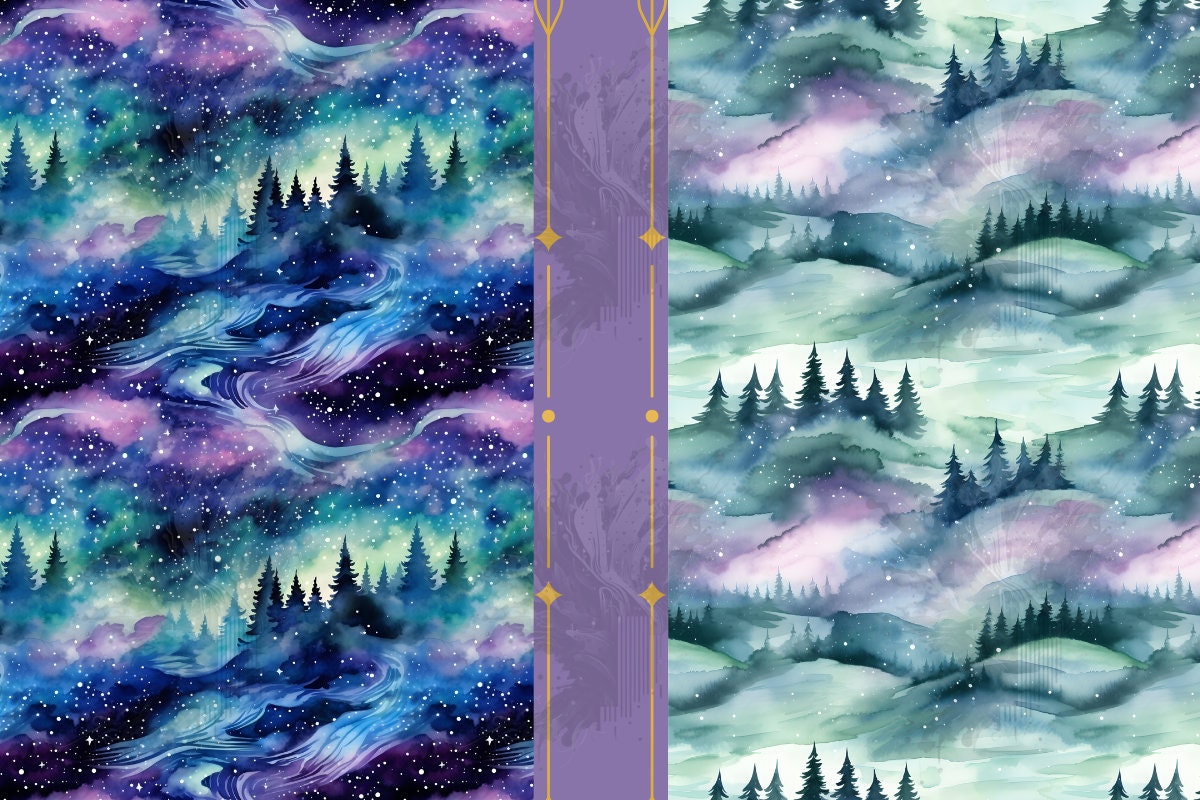 Aurora Borealis Seamless Digital Paper Pack Celestial, Watercolor ...