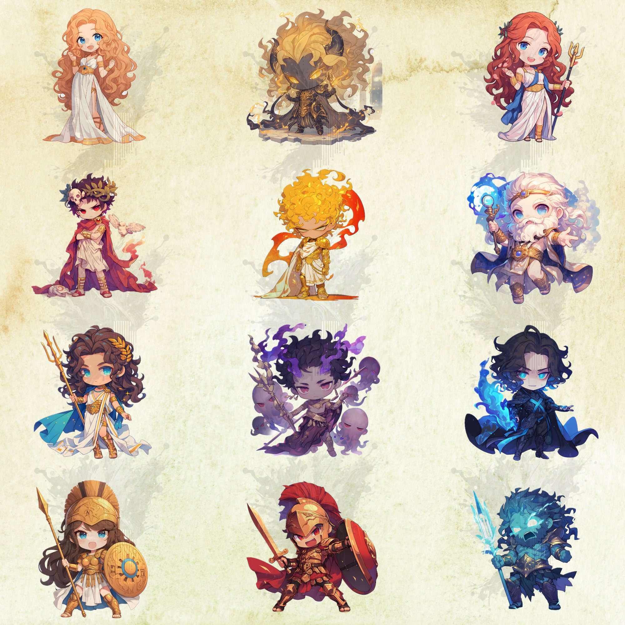 Kawaii Greek Gods and Goddesses PNG Clipart Collection Zeus, Poseidon ...