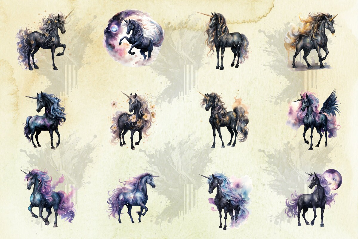 Mystical Galaxy Unicorn SVG PNG Clipart Collection Dark Celestial Night ...