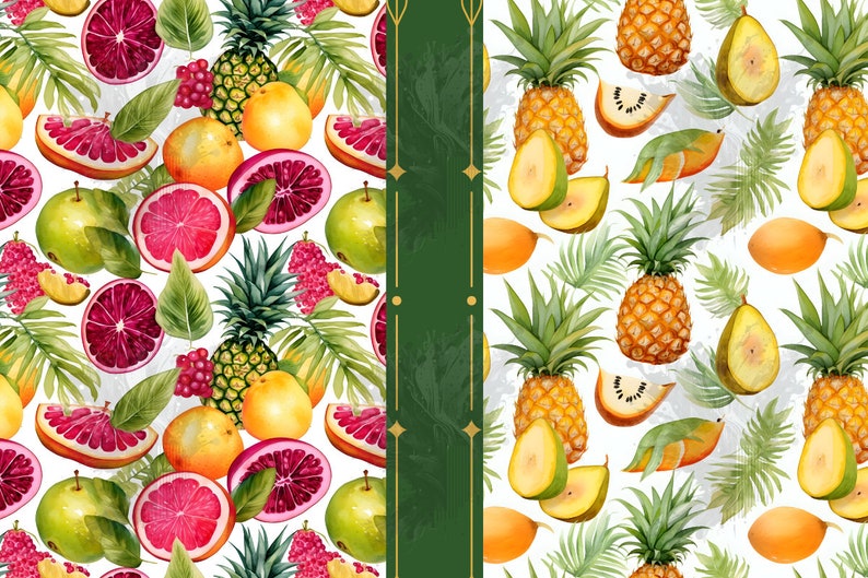Tropical Fruits Seamless Patterns Digital Paper Pack Summer, Fruit ...