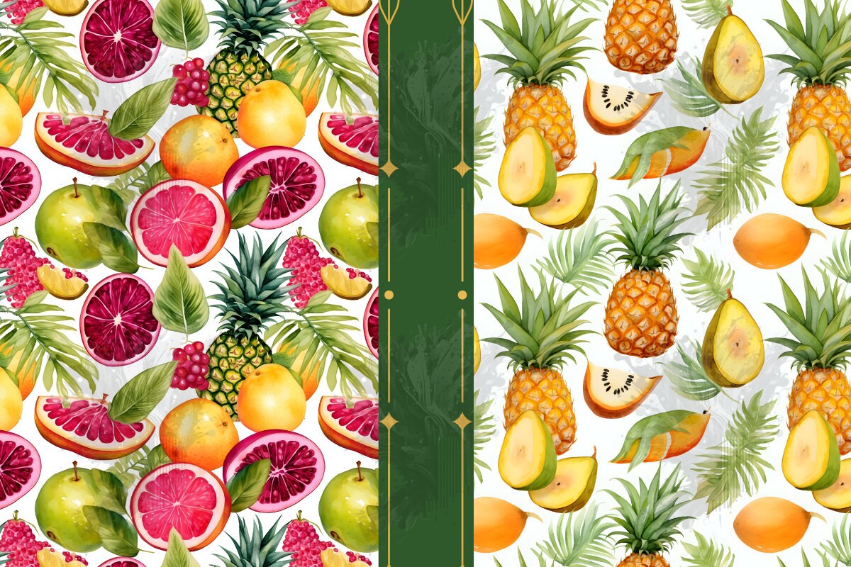 Tropical Fruits Seamless Patterns Digital Paper Pack Summer, Fruit ...