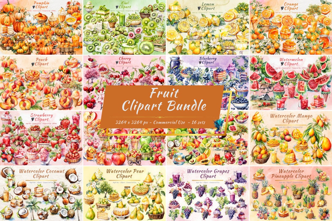 Ultimate Fruit PNG Clipart Bundle Pack Apple, Peach, Strawberry, Orange ...