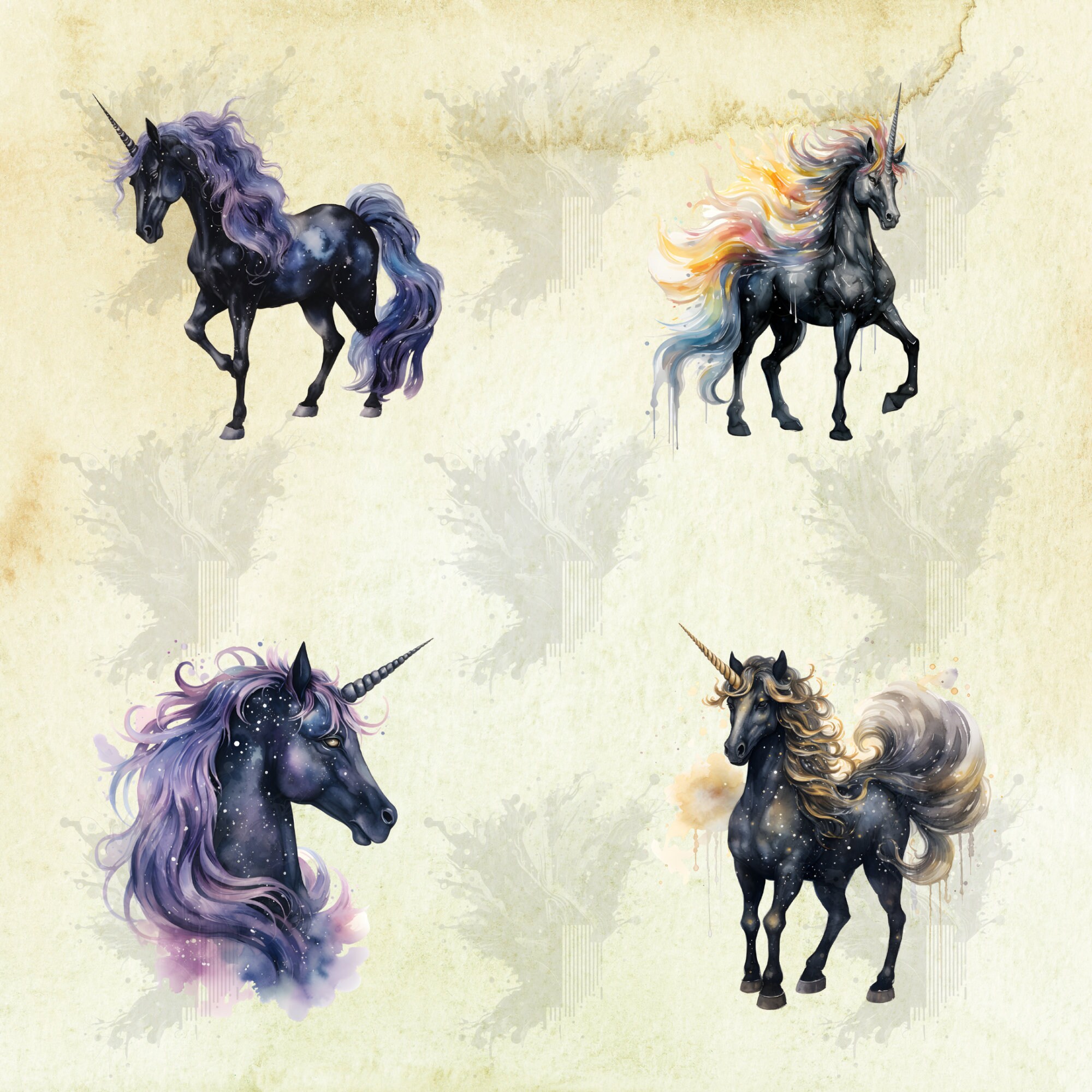 Mystical Galaxy Unicorn SVG PNG Clipart Collection Dark Celestial Night ...