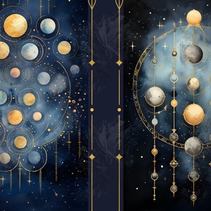 Celestial Moon Phases Digital Paper Pack Enchanting Lunar Designs and ...
