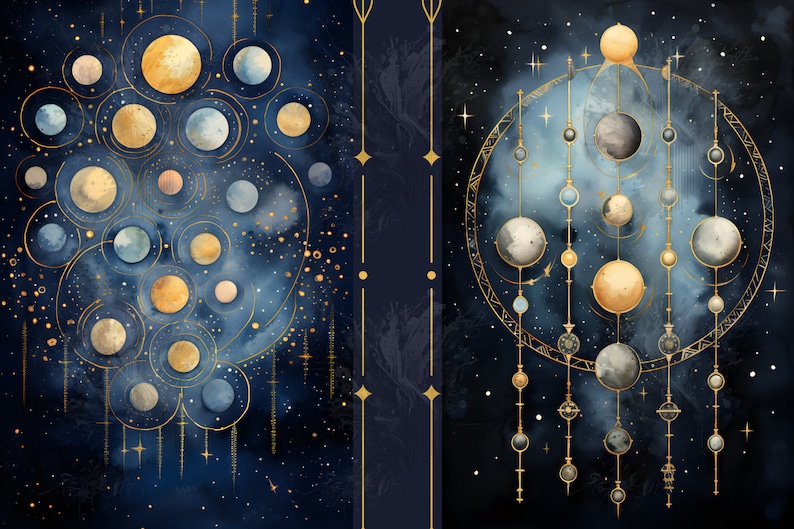 Celestial Moon Phases Digital Paper Pack Enchanting Lunar Designs and ...