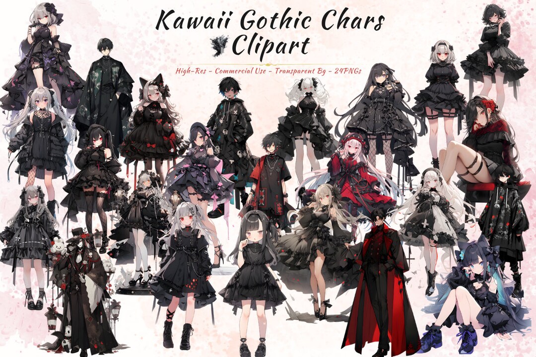 Gothic Kawaii Characters PNG Clipart Collection Cute Goth, Anime Style ...