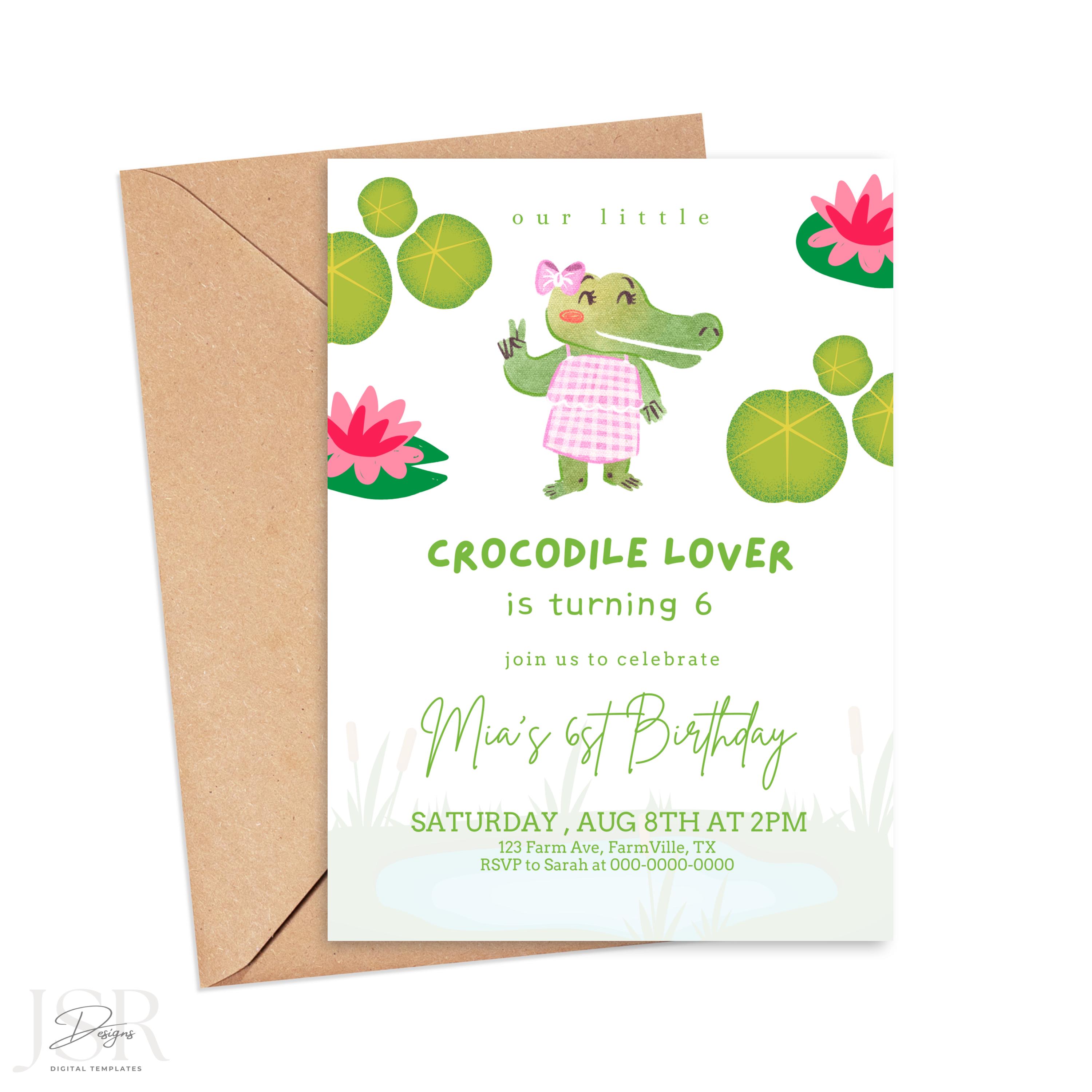 Crocodile Birthday Invitation, Crocodile Party Invitation, Kids ...