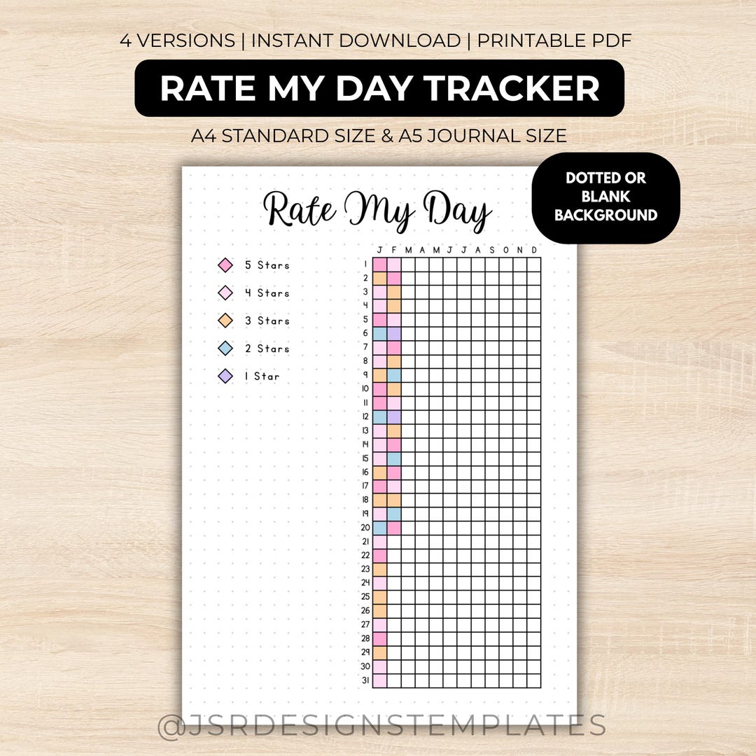 Rate My Day - Yearly Printable Journal Page - Mindfulness Diary ...
