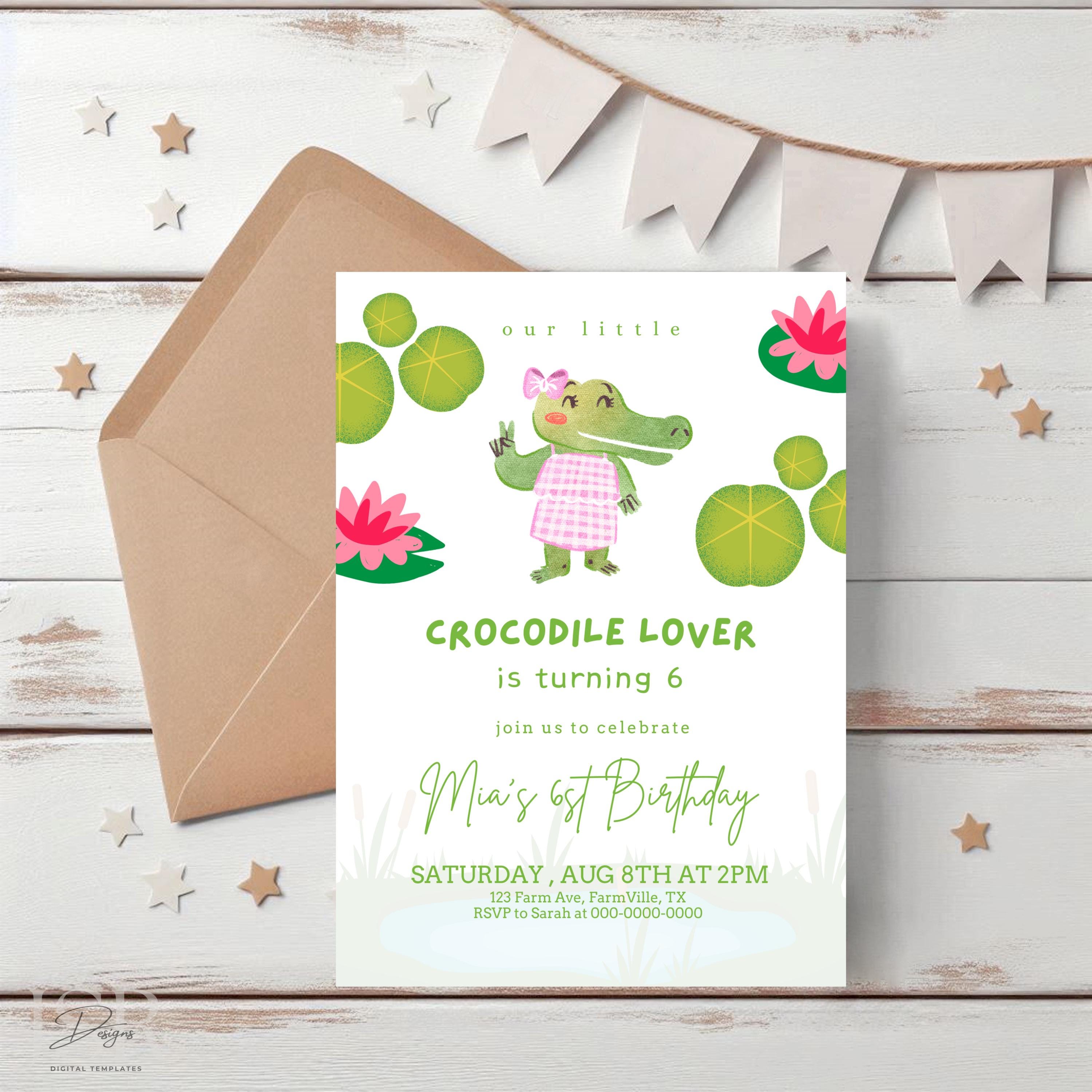 Crocodile Birthday Invitation, Crocodile Party Invitation, Kids ...