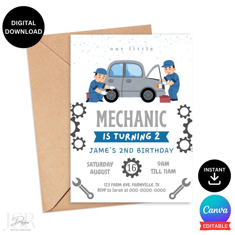 Mechanic Birthday Invitation Mechanic Party Invite Kids First Party ...